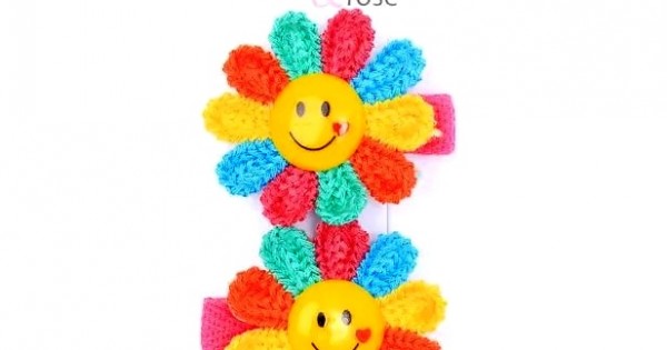 Smiley Face Rainbow Flower Hair Clips