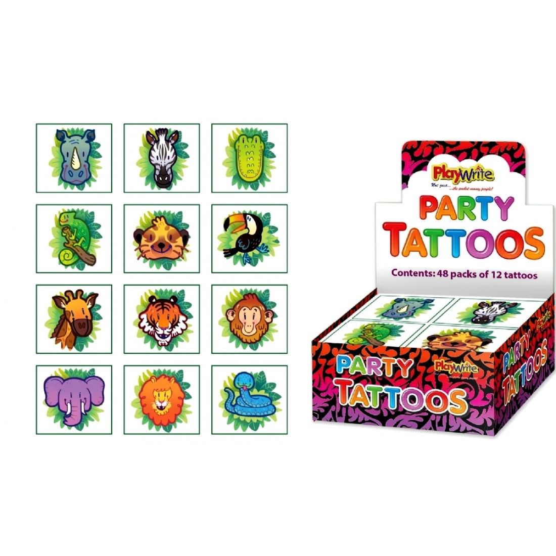 Party Tattoos 12-piece Jungle Assortment